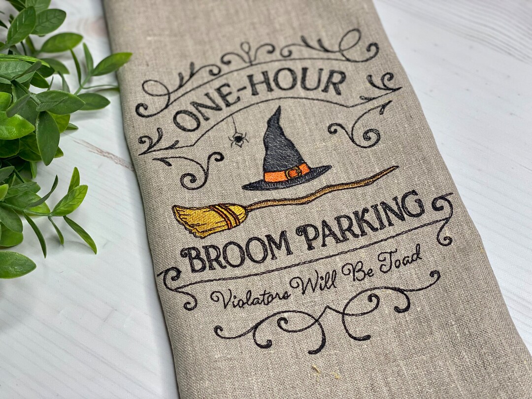 One Hour Broom Parking Halloween Humor Funny Embroidered Striped ...