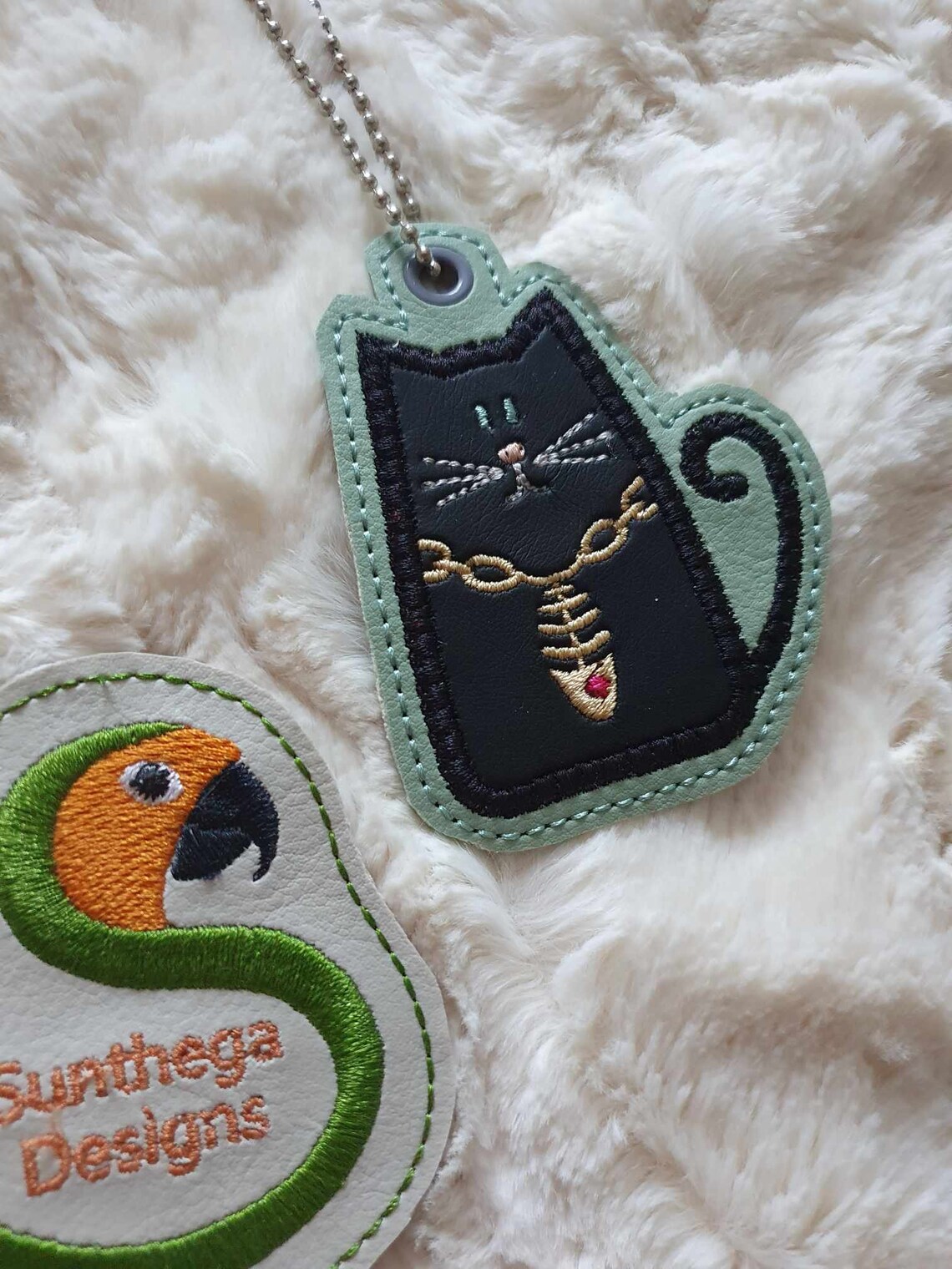 Fishbone Cat Key Fob and Eyelet 4 X 4 ITH DIGITAL FILE for Embroidery ...