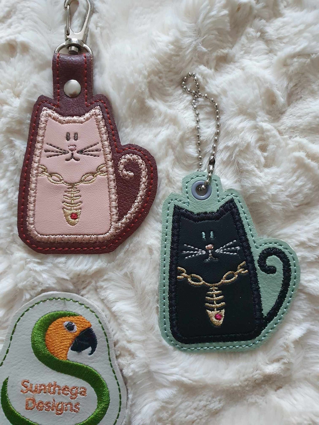 Fishbone Cat Key Fob and Eyelet 4 X 4 ITH DIGITAL FILE for Embroidery ...