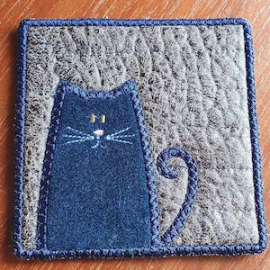 Cat Applique Coaster 4 X 4 ITH DIGITAL FILE for Embroidery Machines ...