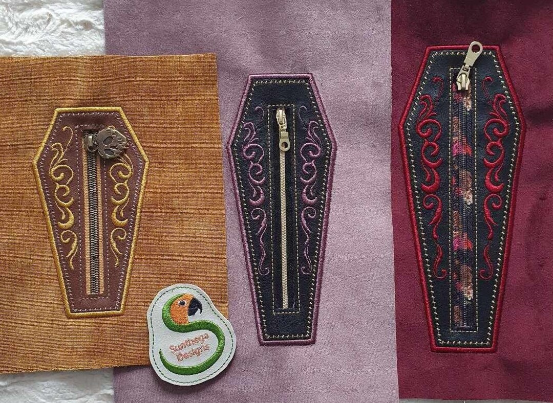Coffin Shaped Zipper Overlay 3 Sizes ITH DIGITAL FILE for Embroidery ...