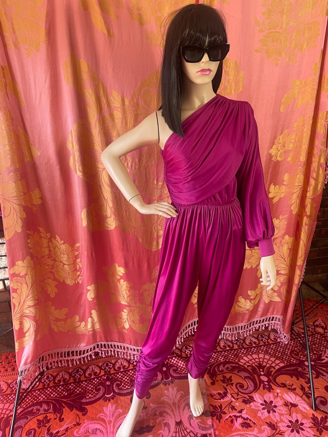 S 80s Crimson Statement One Shoulder Jumpsuit - Etsy