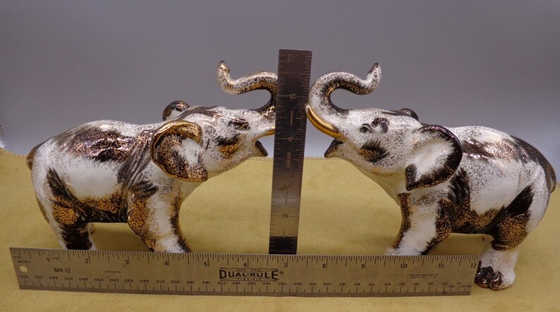 Vintage LEFTON'S Ceramic Porcelain Gold Accent Elephants Reg. U.S. Pat ...