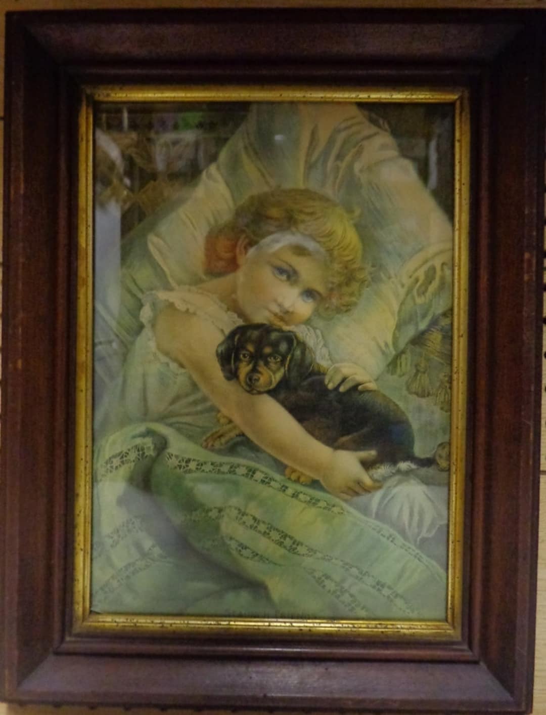Antique Wooden Picture Frame With A Supplements of the Boston Globe ...
