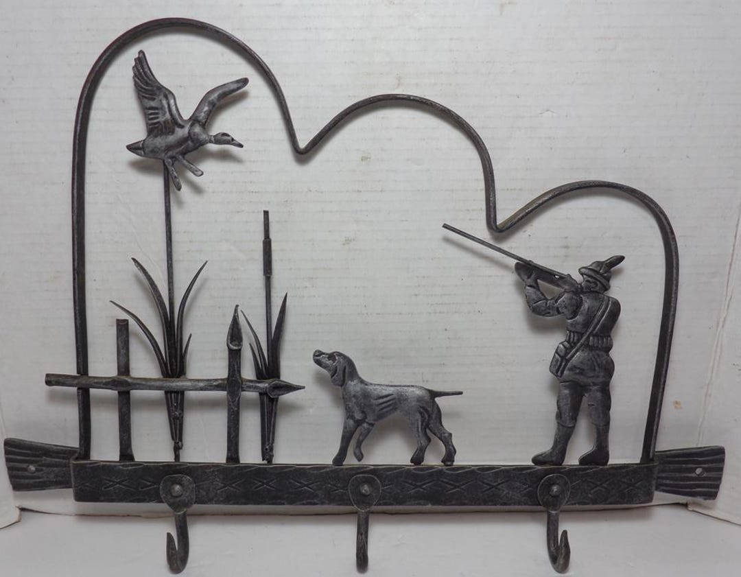 Iron Frame Art of Duck Hunting Wall Hook Rack Décor, Hunter With Dog ...