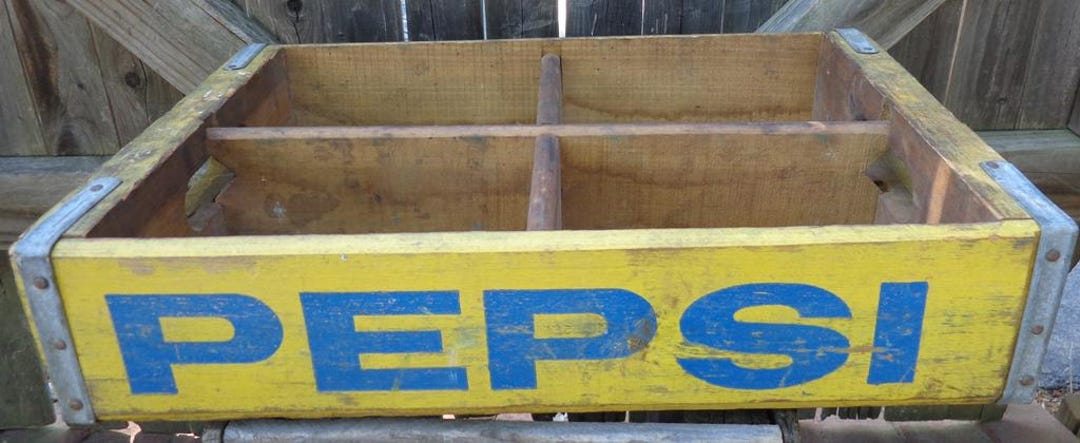 Vintage Pepsi Cola Wood Crate Box Yellow & Blue, Wooden Bottle Box ...