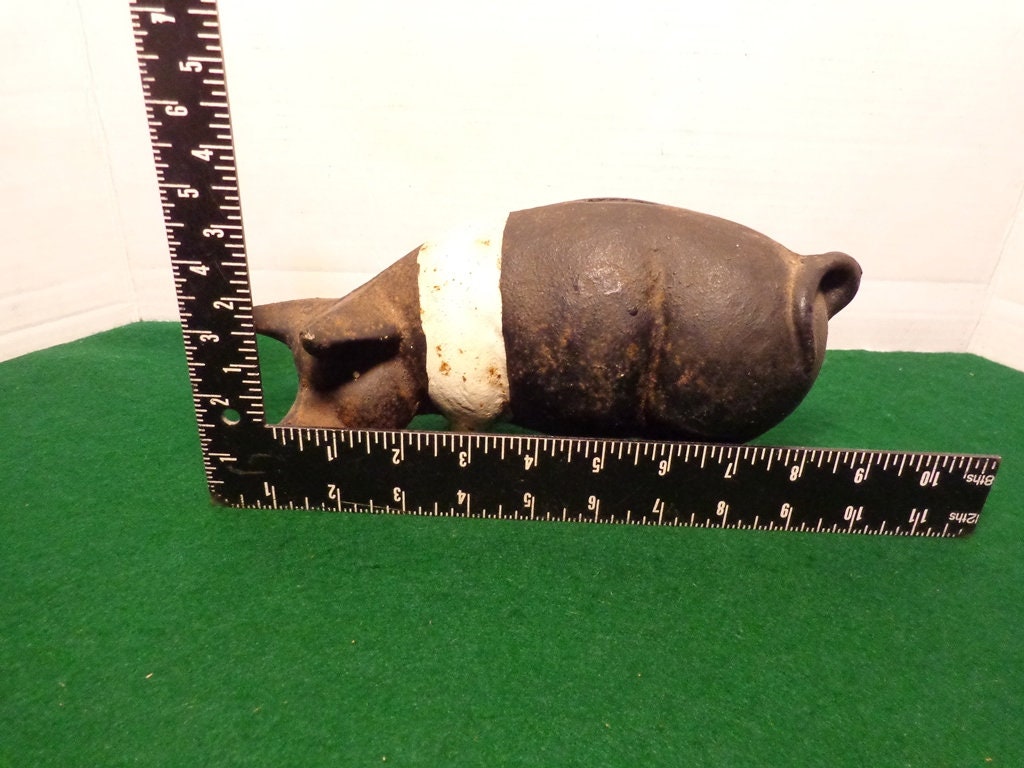 Vintage Cast Iron Large Rustic Piggy Bank and Small Cast Iron Pig on ...