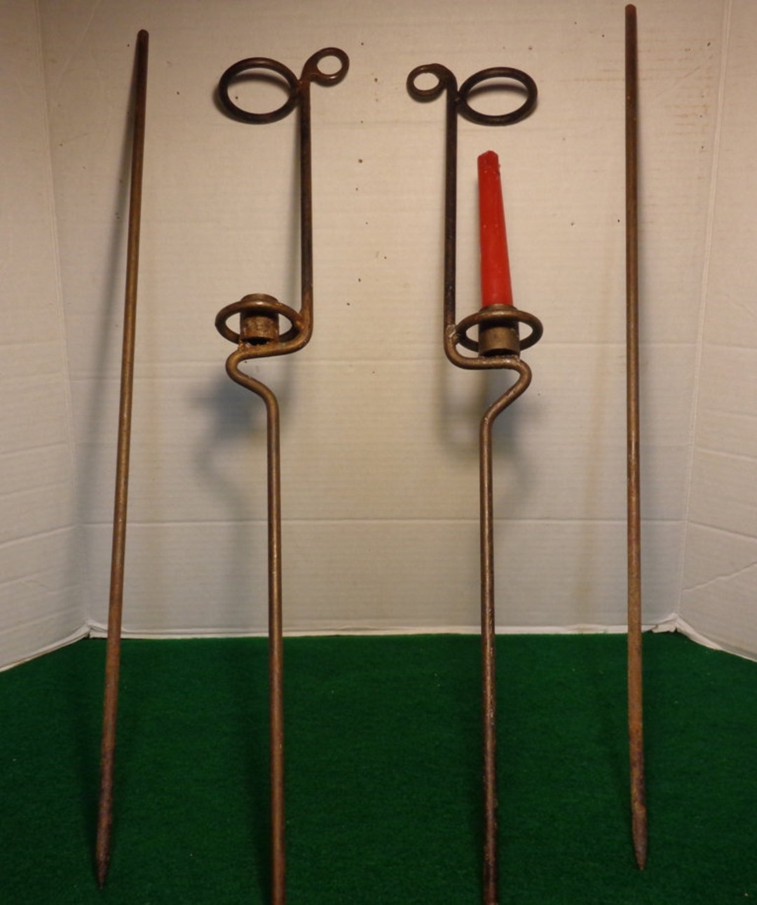 Vintage Rustic Steel Rod Garden Candlestick Holder Stake to the Ground ...