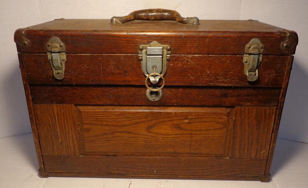 Vintage Oak Wooden Machinist Tool Chest UNION STEEL Chest Corp. Leroy ...