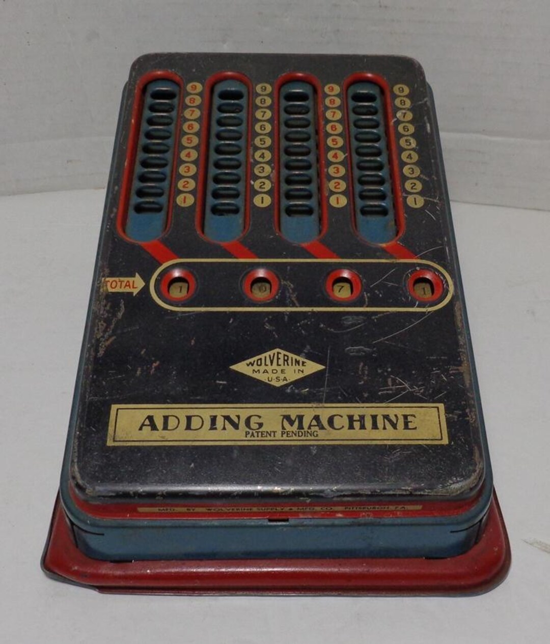 Vintage WOLVERINE 1940's /50's Tin Litho Press Steel / Tin Adding ...