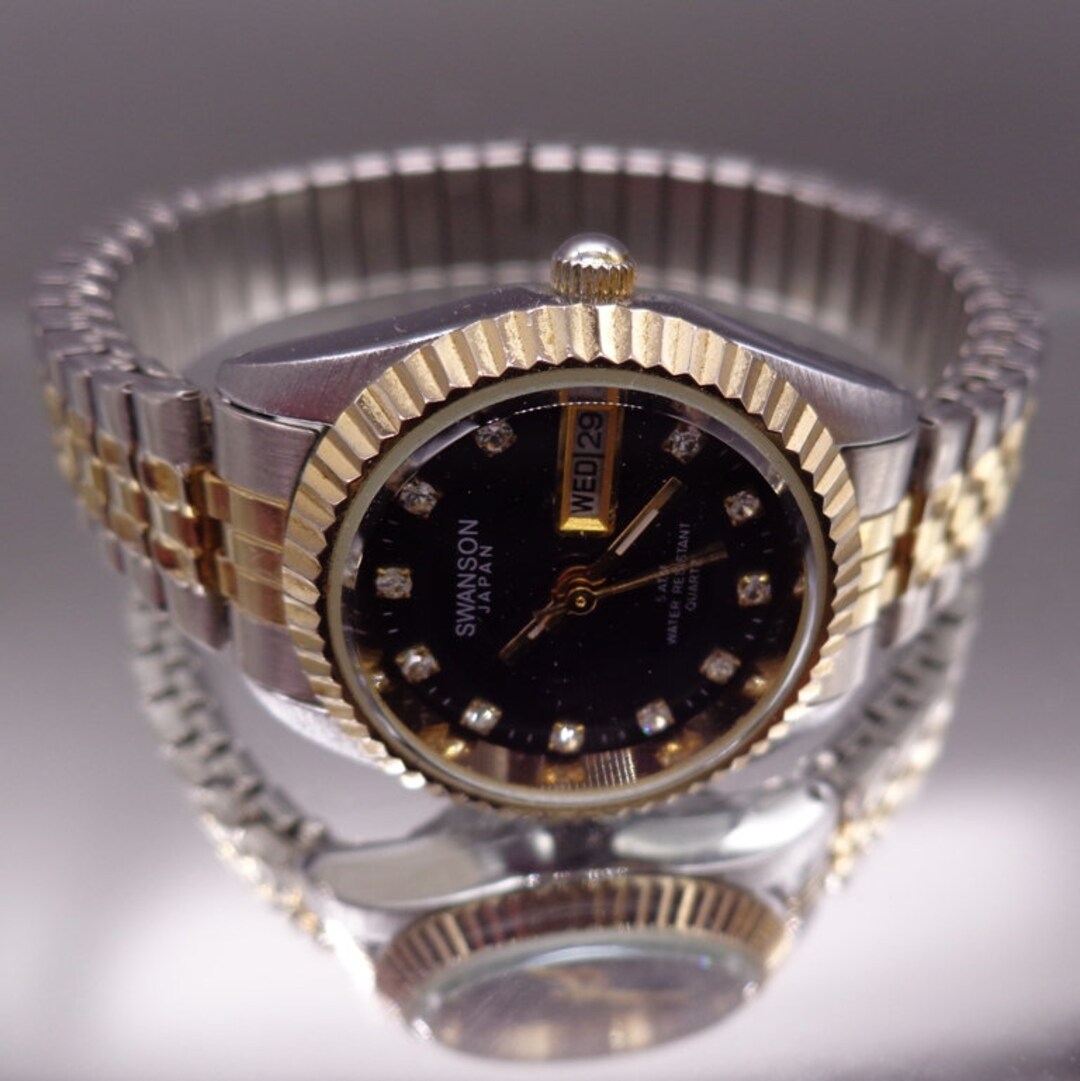 Swanson Japan Women's Watch Water Resistant Black Dial Rhinestone Two ...