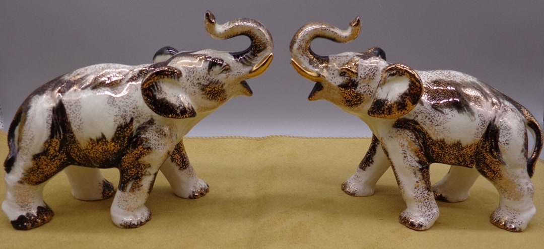 Vintage LEFTON'S Ceramic Porcelain Gold Accent Elephants Reg. U.S. Pat ...