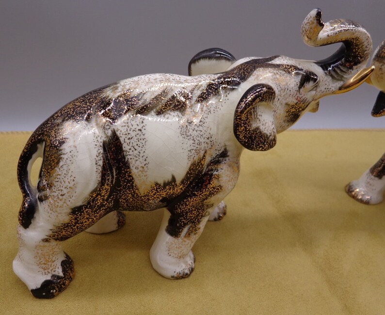 Vintage LEFTON'S Ceramic Porcelain Gold Accent Elephants Reg. U.S. Pat ...