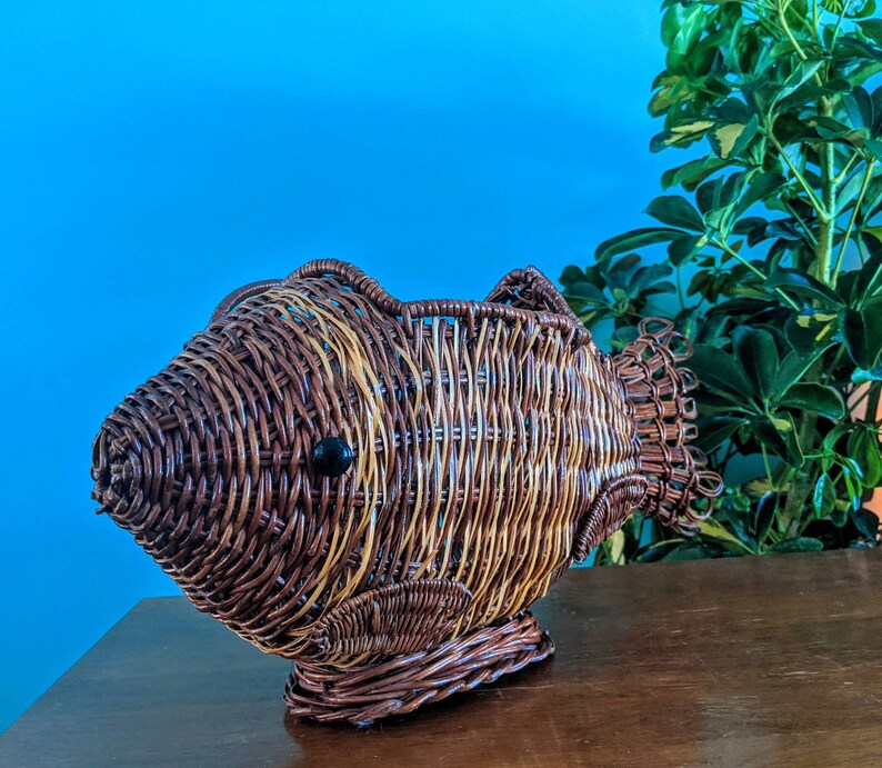 Vintage Wicker Fish Basket Wicker Fish Planter Wall | Etsy