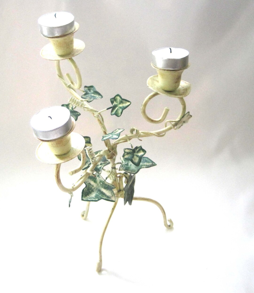 Toleware 3 Arm Candle Holder Ivy Vintage, Shabby Cottage Core, Painted ...
