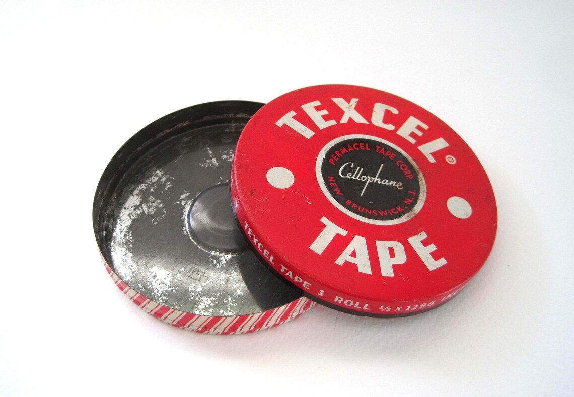 Texcel Tape Cellophane Tin Box Great Old Narrow Round Tin | Etsy