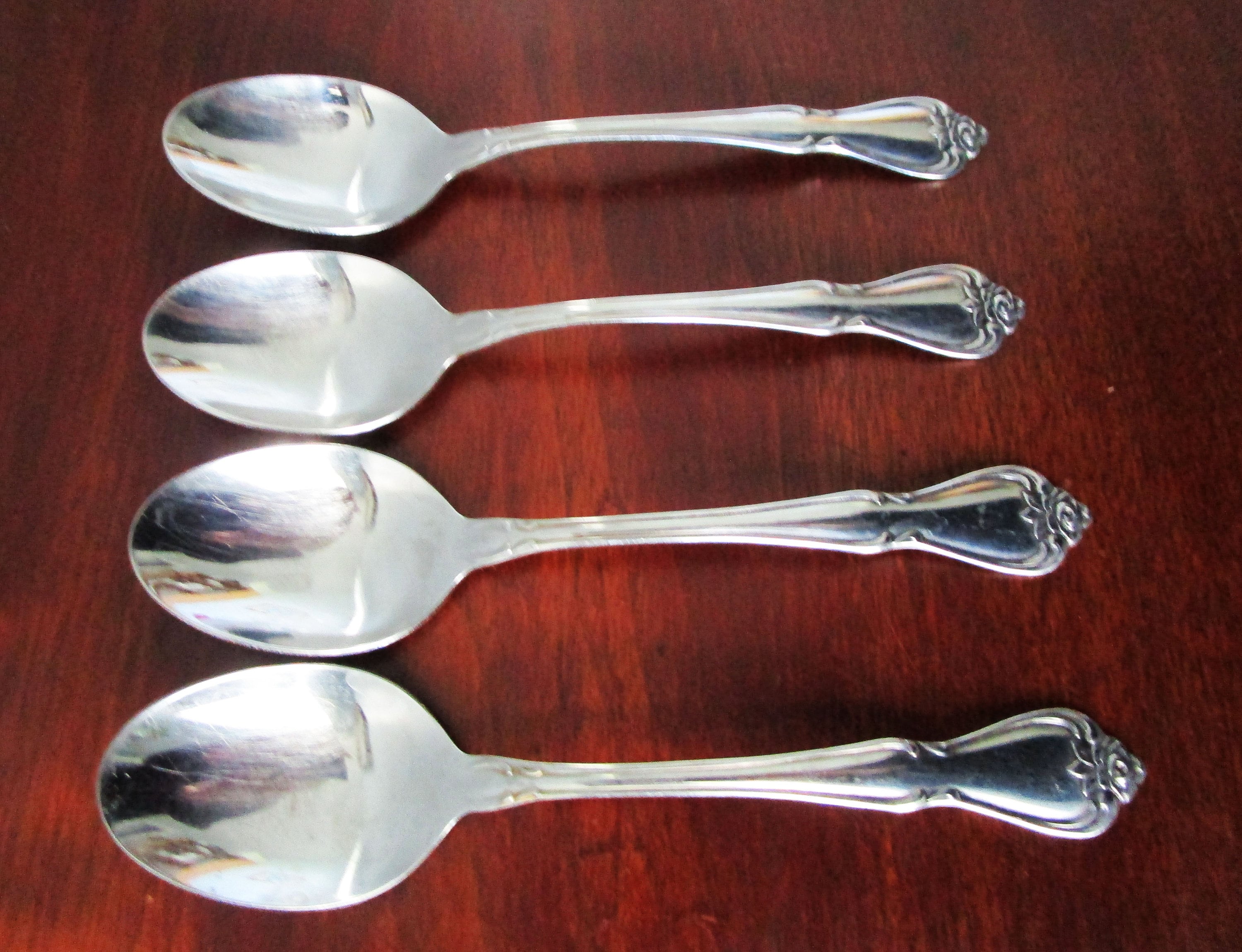 ARBOR ROSE, TRUE Rose Oneida Stainless Glossy 4 Soup Spoons, 3 Salad ...