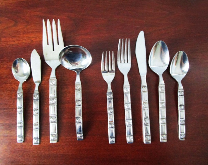 Mid Century 1960s Flatware CASTLE COURT Stainless Glossy Set Roses, 41 ...