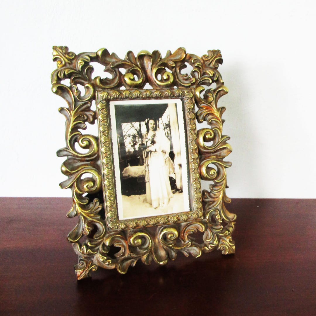 Midcentury Gold Picture Frame 4x6 Inch 1960s Heavy Resin Syroco Style ...