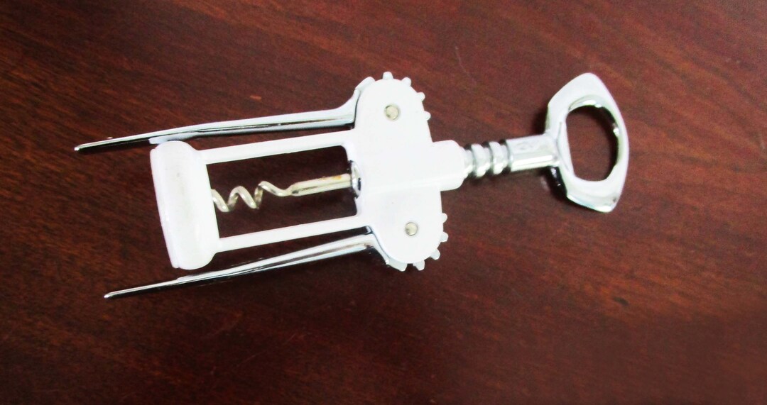 Vintage Corkscrew Italy Heavy Duty White Enamel Stainless Mechanical ...