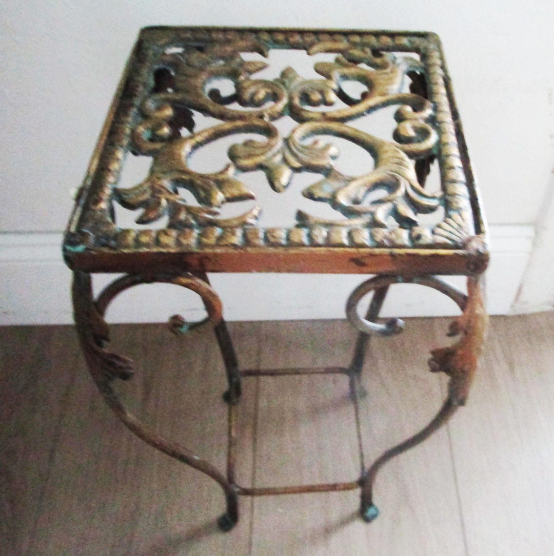 Vintage Ornate Decorate Solid Brass Side Table Plant Stand, Pedestal ...