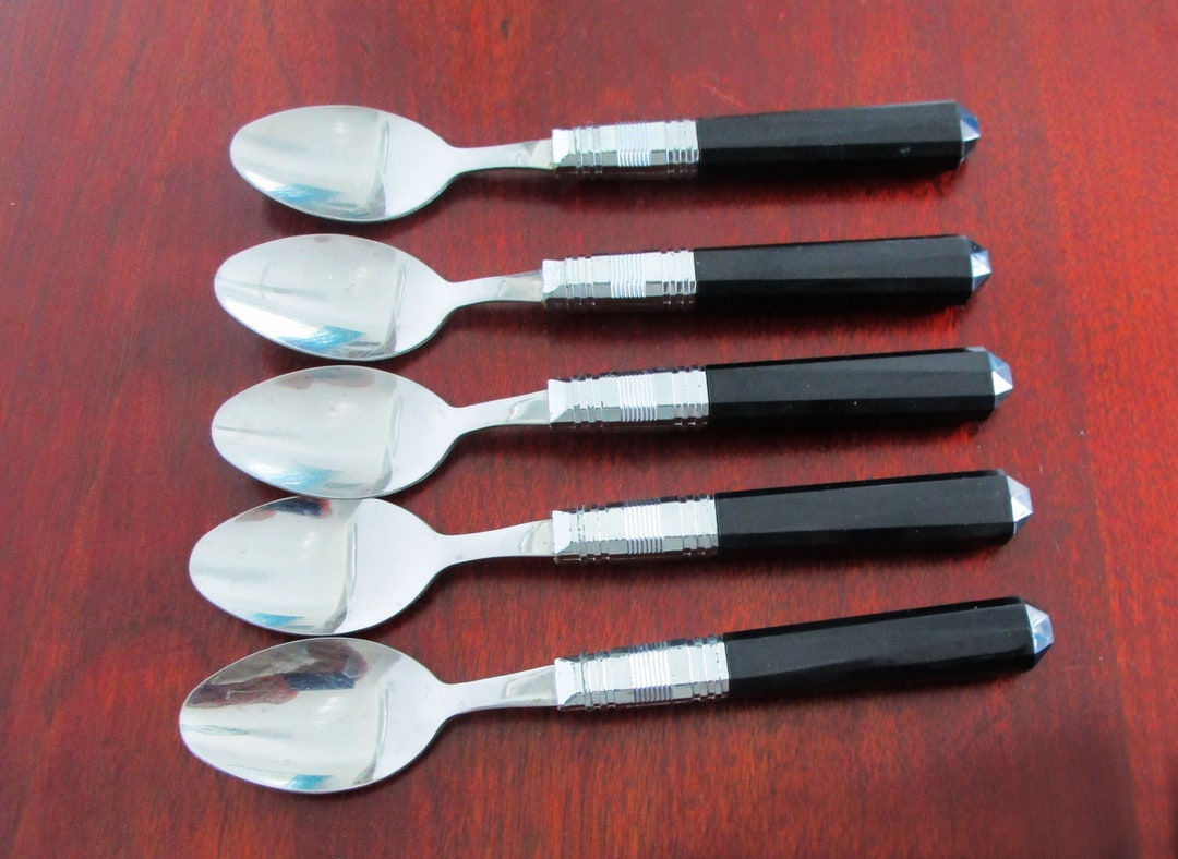 Industrial Modern Black Lucite Flatware 1970s Beveled Crystal Handle 5 ...
