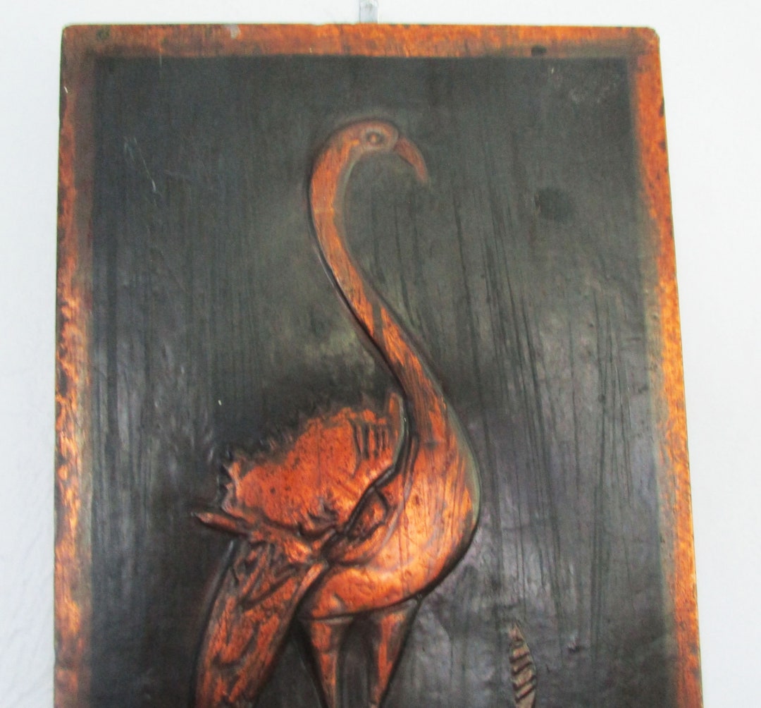 Mid Century Art Flamingo Copper 3D Wall Plaque Vertical MCM Bird Wall ...
