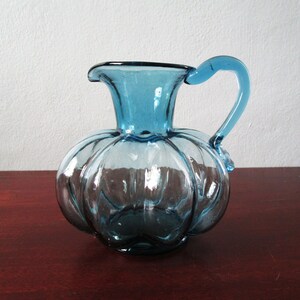 Vintage Pitcher Teal Blue Melon Shape Decanter Art Glass C. | Etsy