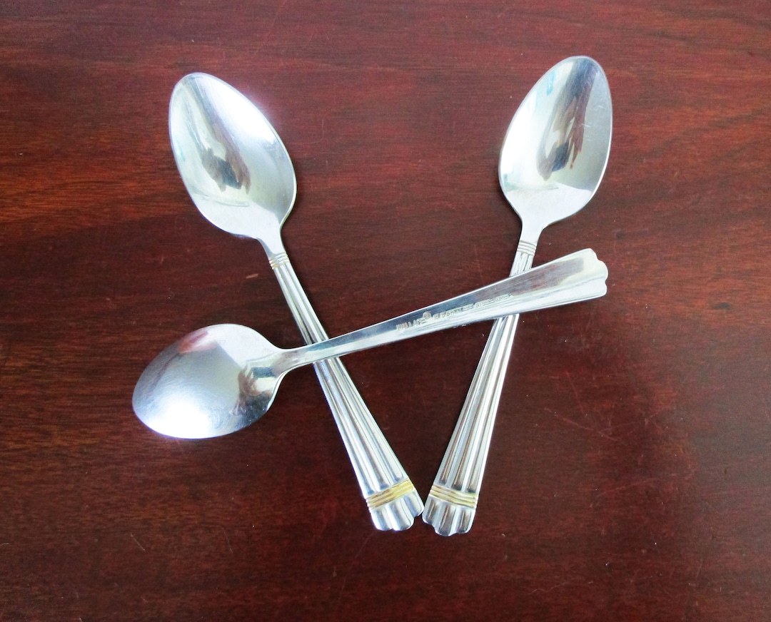 GOLDEN APOLLO 3 Teaspoons by Wallace Silver Stainless Gold Accent Rib ...
