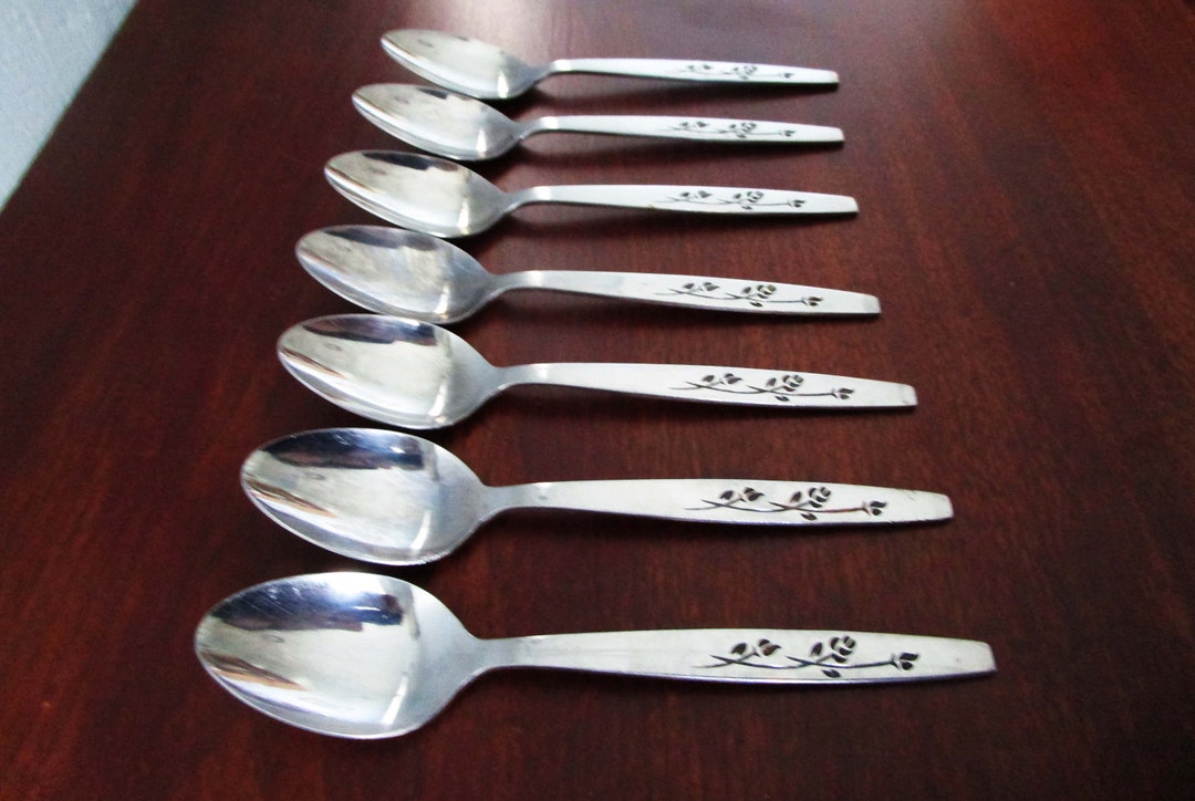 Trailing Rose UNF205 Vintage Stainless Flatware Japan 6 Teaspoons ...