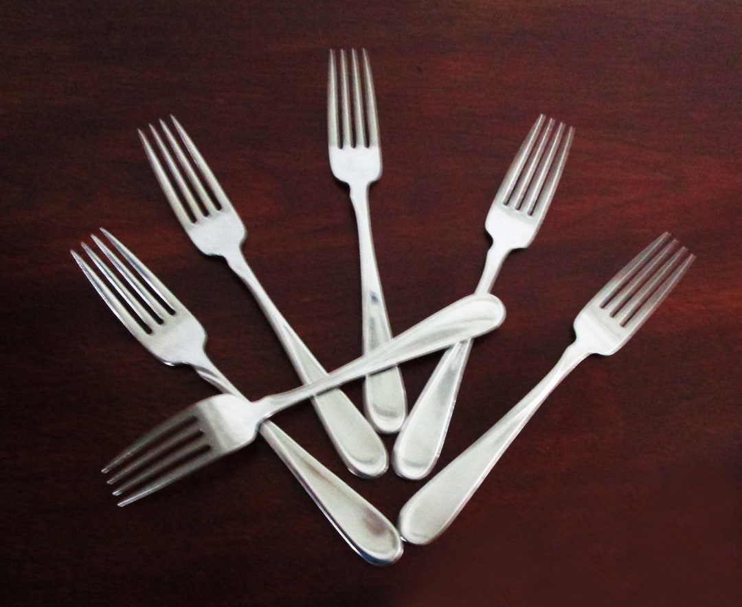 FLIGHT RELIANCE Oneida Flatware Stainless 6 Dinner Forks Glossy Vintage ...