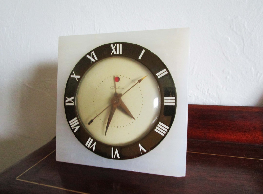 Vintage Telechron White Marble Red Dot Electric Clock Table Decor Not ...