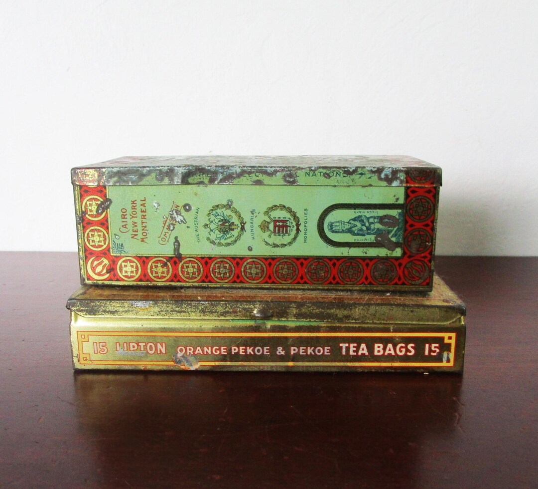 2 Tin Boxes Lipton Tea Bags and Melachrino & Co. Cigarette Tin Egypt ...