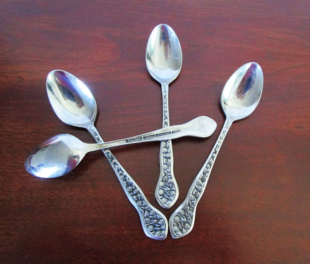Flatware MOSS ROSE Rare National Stainless 4 Teaspoons, Japan Glossy ...