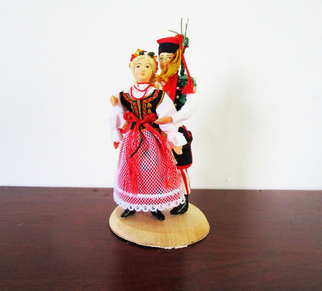 Vintage Polish Handmade Folk Art Lalka Dolls Couple Dancing, 5 Inch ...