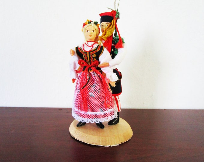 Vintage Polish Handmade Folk Art Lalka Dolls Couple Dancing, 5 Inch ...