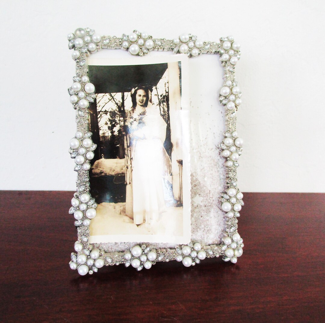 Nicole Miller Jeweled Picture Frame 5x7" Silver With Pearls and ...