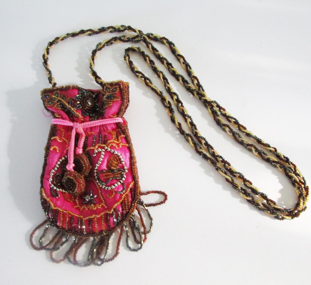 Small Beaded Purse Pink Boho Crossbody Bag Vintage - Etsy