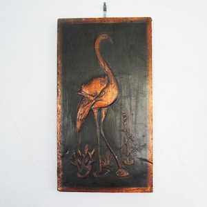 Mid Century Art Flamingo Copper 3D Wall Plaque Vertical MCM Bird Wall ...