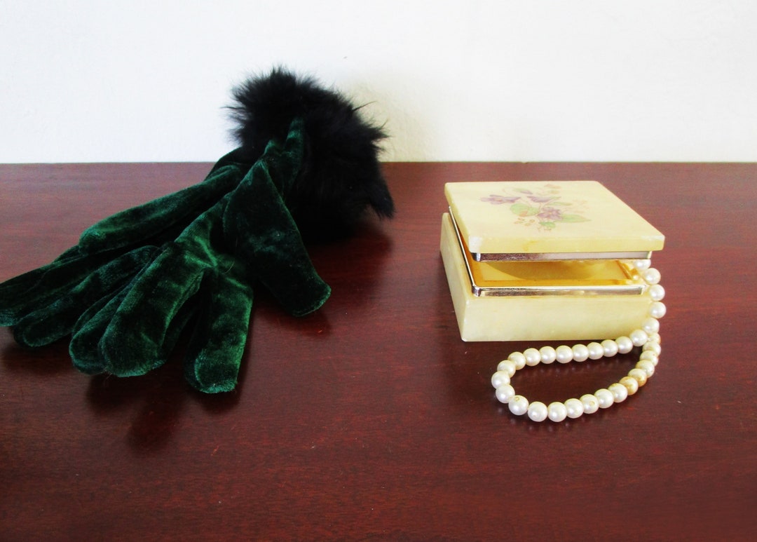 Vintage Alabaster Box Italy Purple Pansies Hinged Jewelry Box Cigarette ...