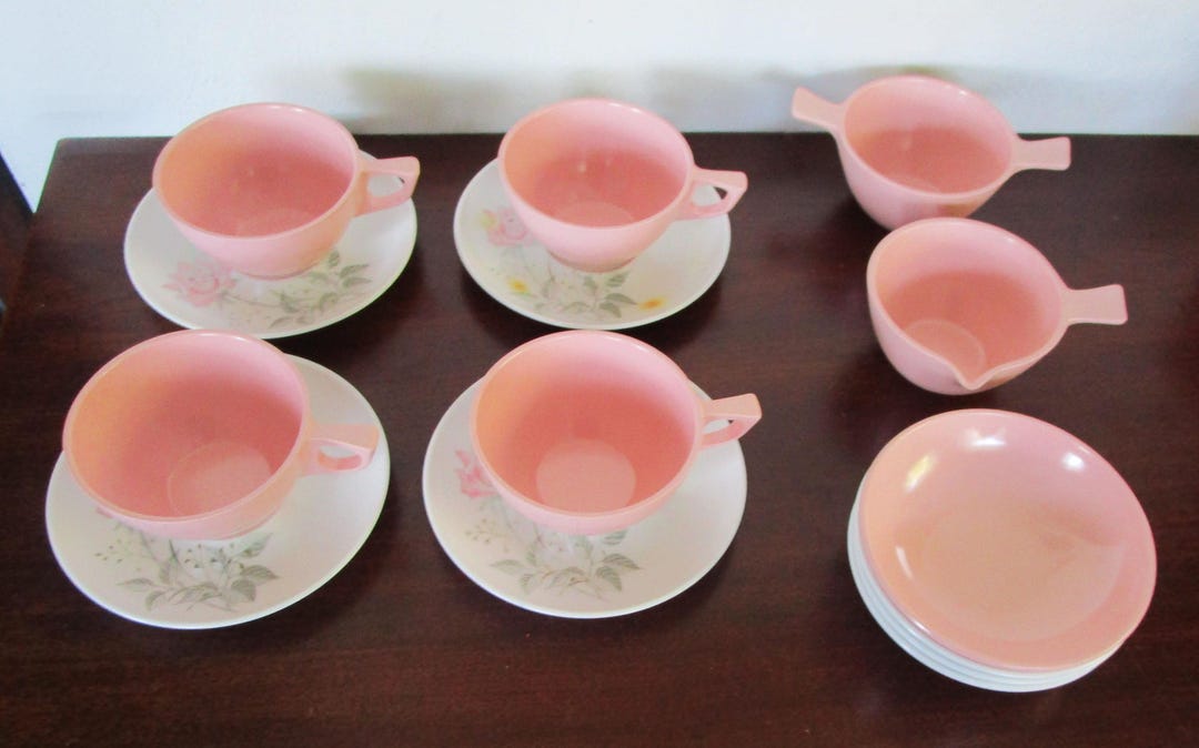 1950s Melmac Pink Floral Stetson Cups Saucers Bowls MCM Retro ...
