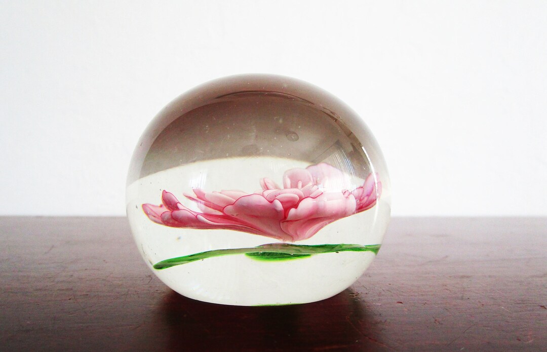 Gorgeous Pink Glass Paperweight Flower Hand Blown Vintage Art Glass ...