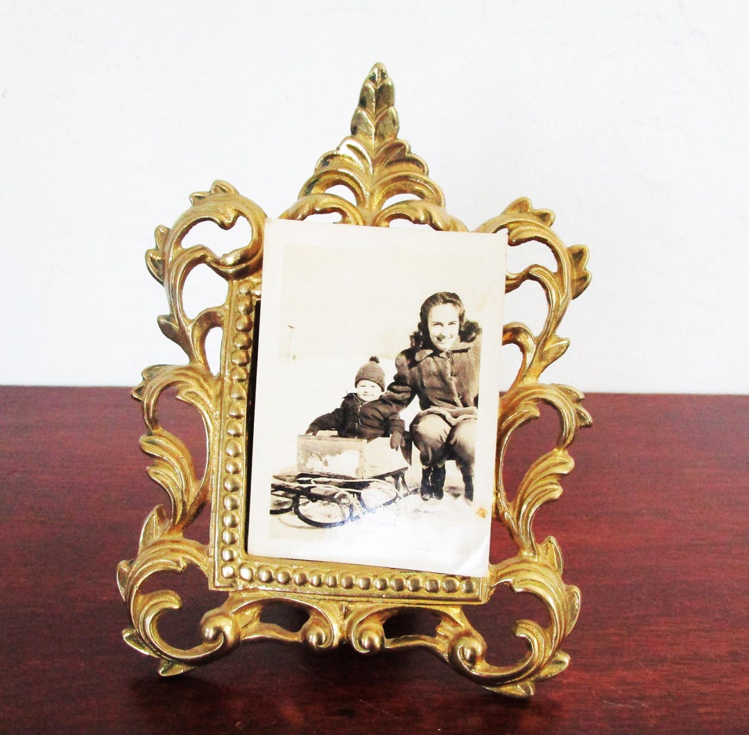 Antique Victorian Brass Small Picture Frame for 2x3 Inch Photo, Gilded ...