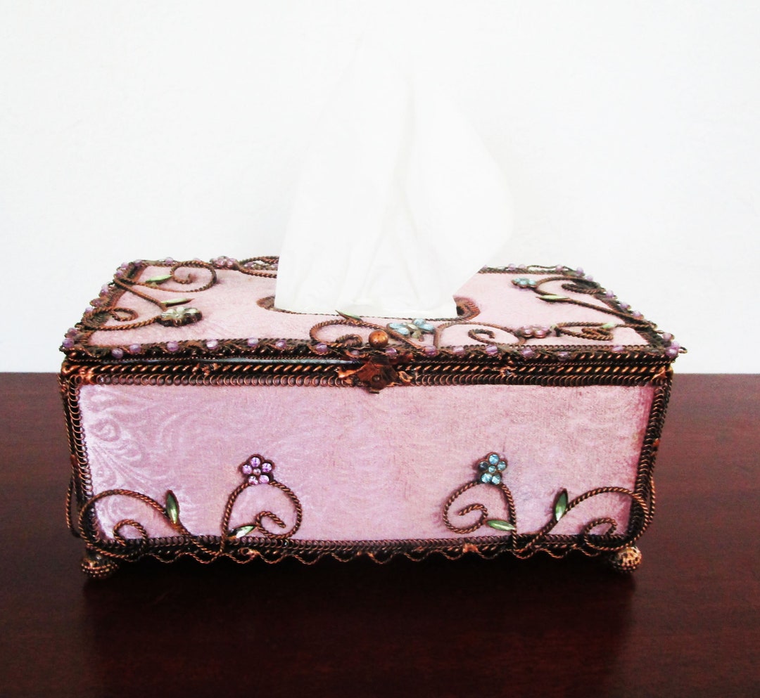 Amazing Purple Jewel Tissue Box Holder Lavender Velvet Brocade Gold ...