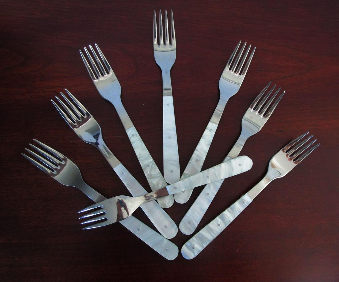 ROSTFREI Solingen Stainless Flatware 8 Dinner Forks Vintage Pearlized ...