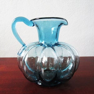 Vintage Pitcher Teal Blue Melon Shape Decanter Art Glass C. | Etsy