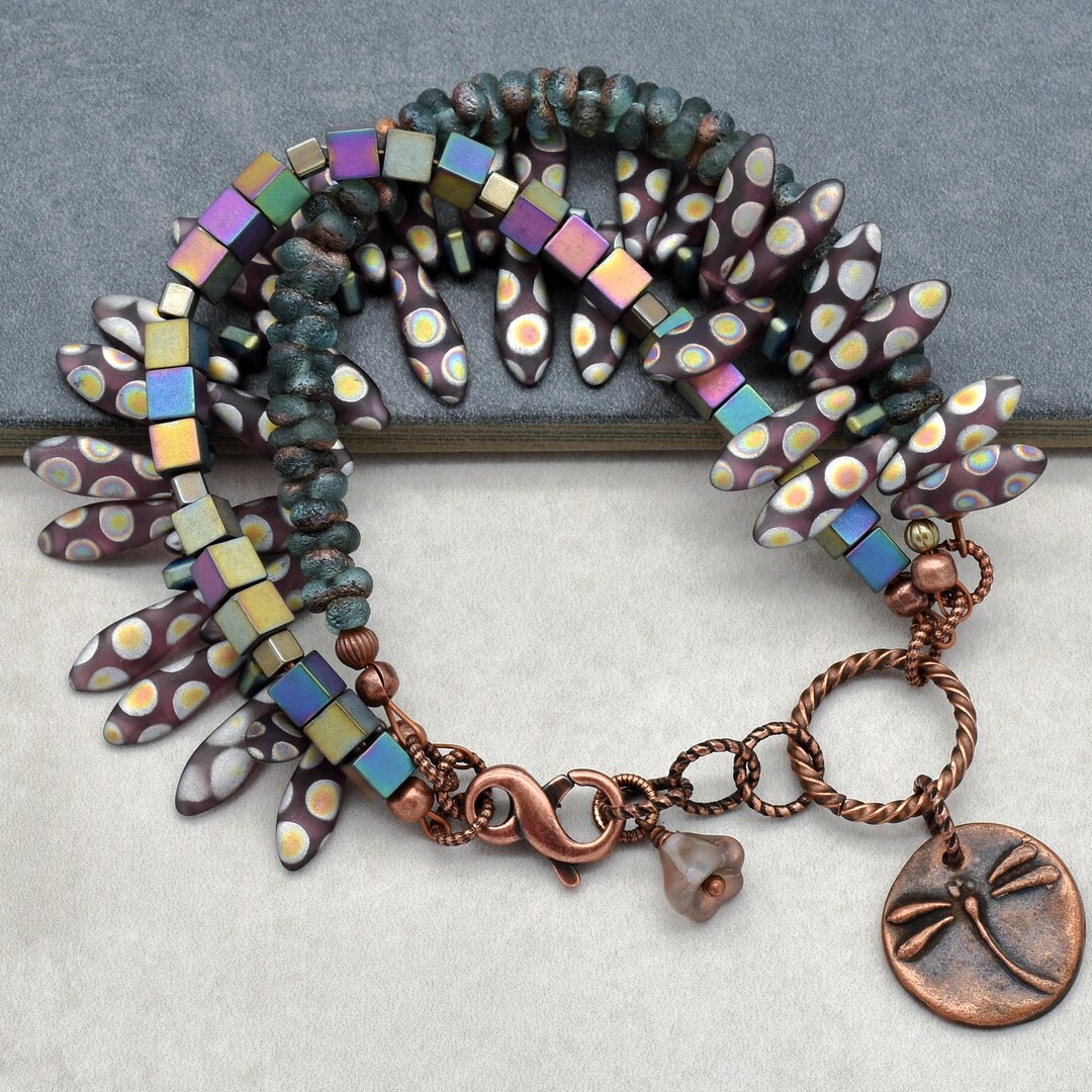 Dragonfly Wings Triple Strand Handmade Beaded Bracelet With Artisan ...