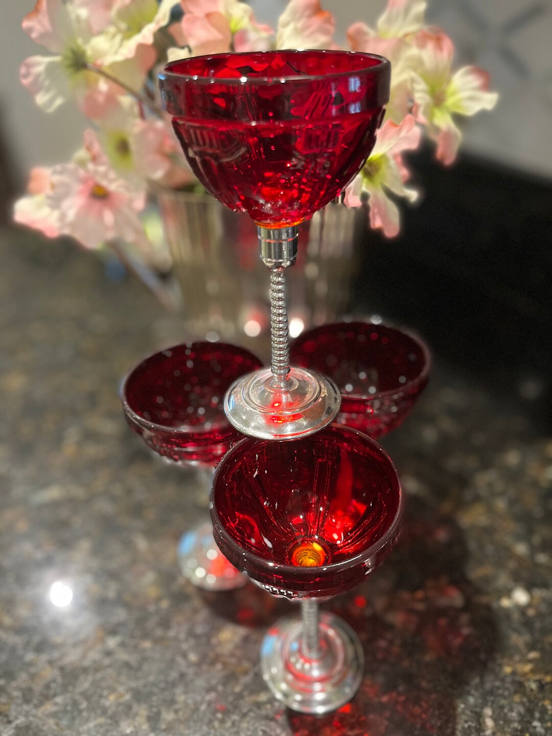 Ruby Red and Chrome Cocktail Glasses Set of Four 4 - Etsy