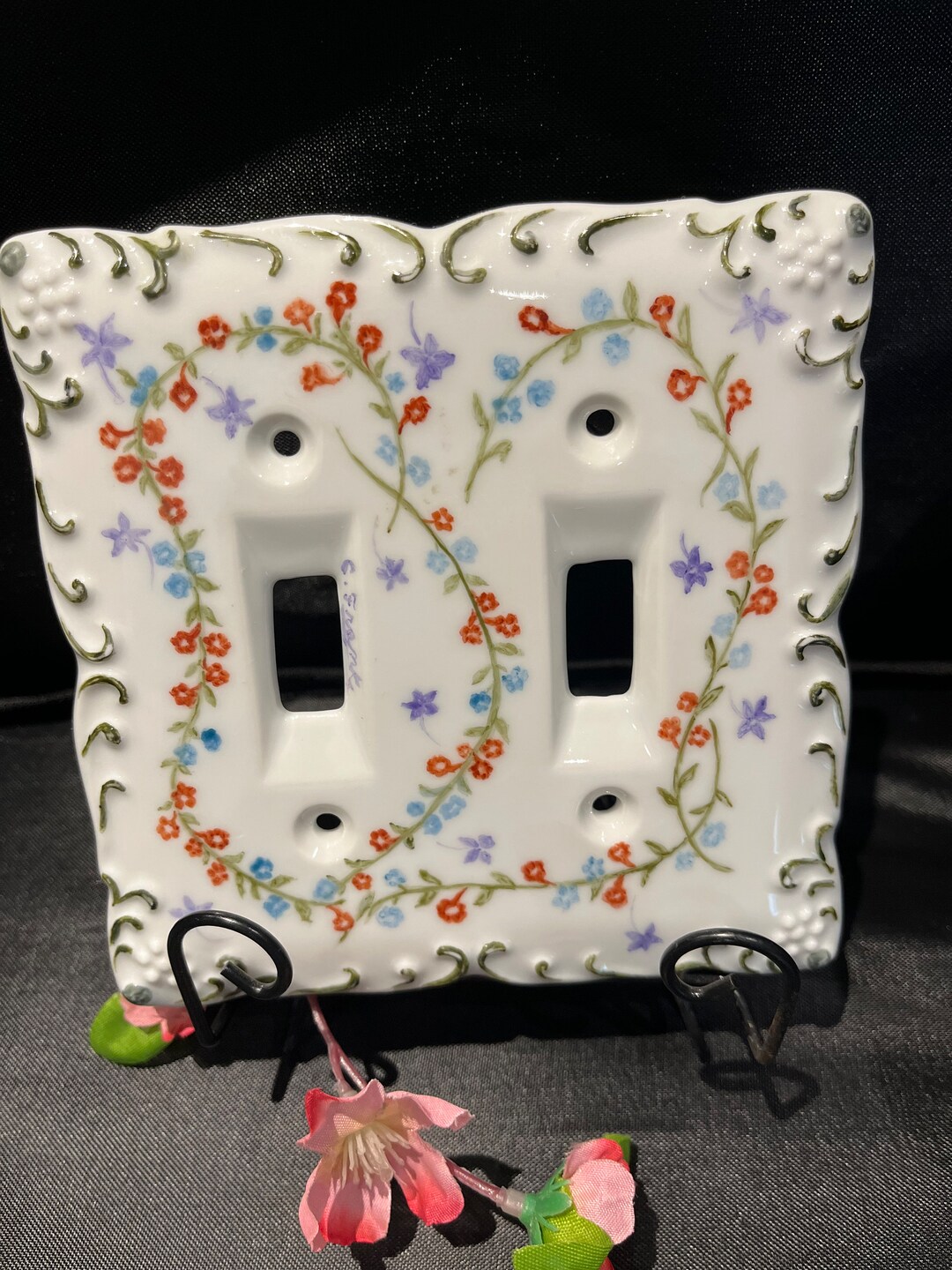 Vintage Porcelain Double Light Switch Plate Signed Hand - Etsy
