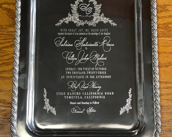 Engraved Tray, Engraved Wedding Invitation, Serving Tray, Personalized ...